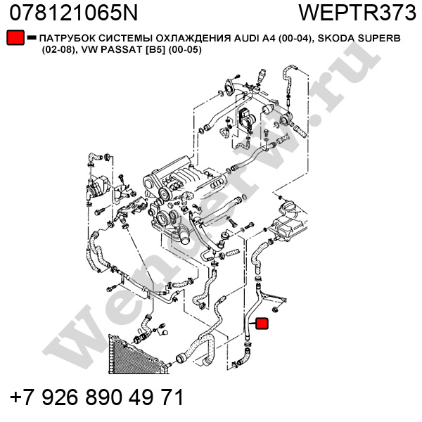 ПАТРУБОК СИСТЕМЫ ОХЛАЖДЕНИЯ AUDI A4 (00-04), SKODA SUPERB (02-08), VW ...