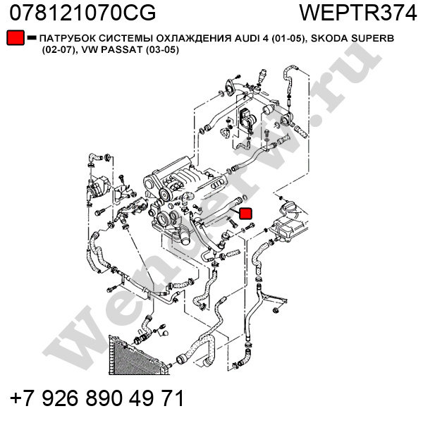 ПАТРУБОК СИСТЕМЫ ОХЛАЖДЕНИЯ AUDI 4 (01-05), SKODA SUPERB (02-07), VW ...